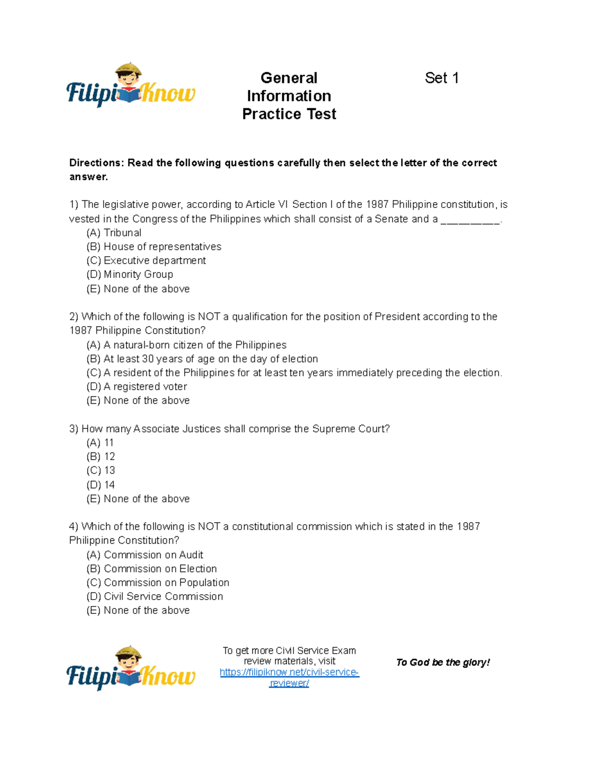General Information Practice Test Set 1 - Information Practice Test ...