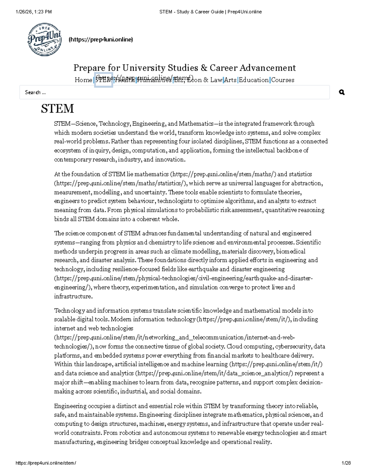 STEM - Study & Career Guide Prep4Uni: Pathways to Success - Studocu