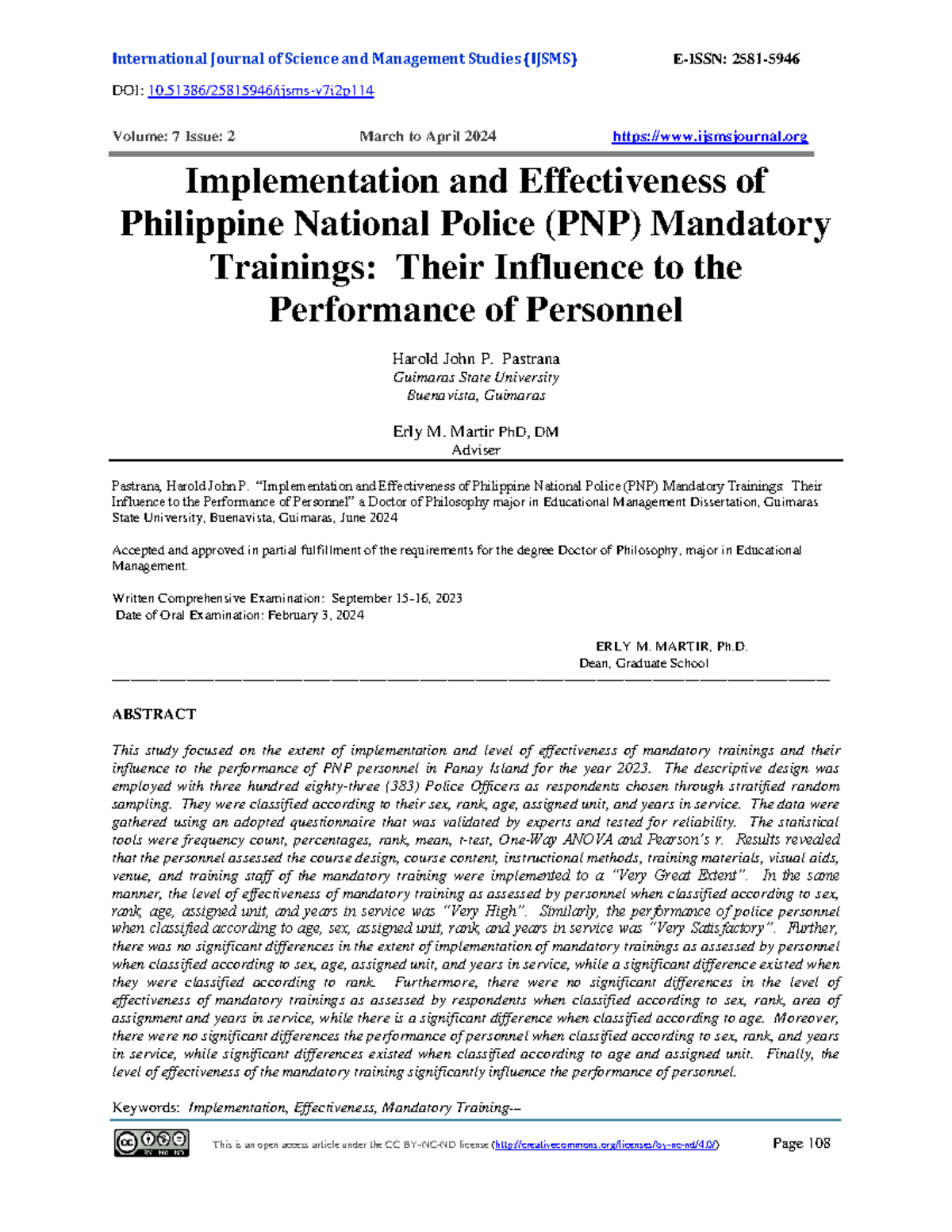 Implementation & Effectiveness of PNP Mand. Trainings: Impact on ...