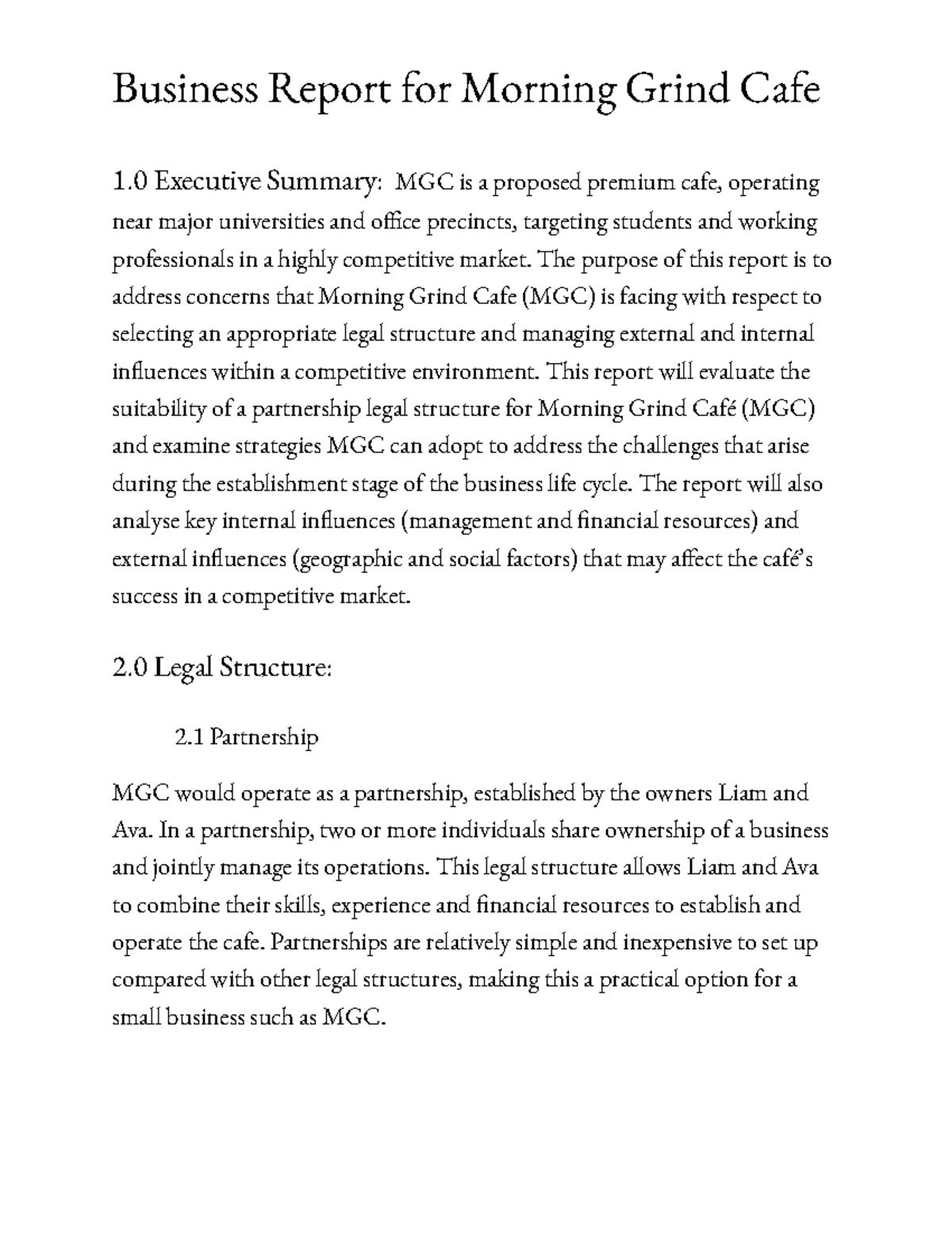 Business Report: Legal Structure & Strategies for MGC Cafe - Studocu