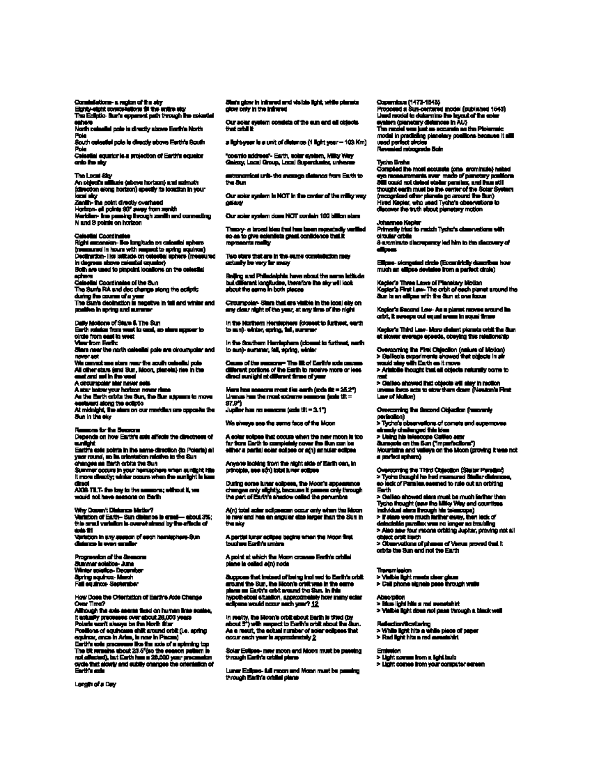 Astro exam 1 cheat sheet - ASTR 114 - Studocu