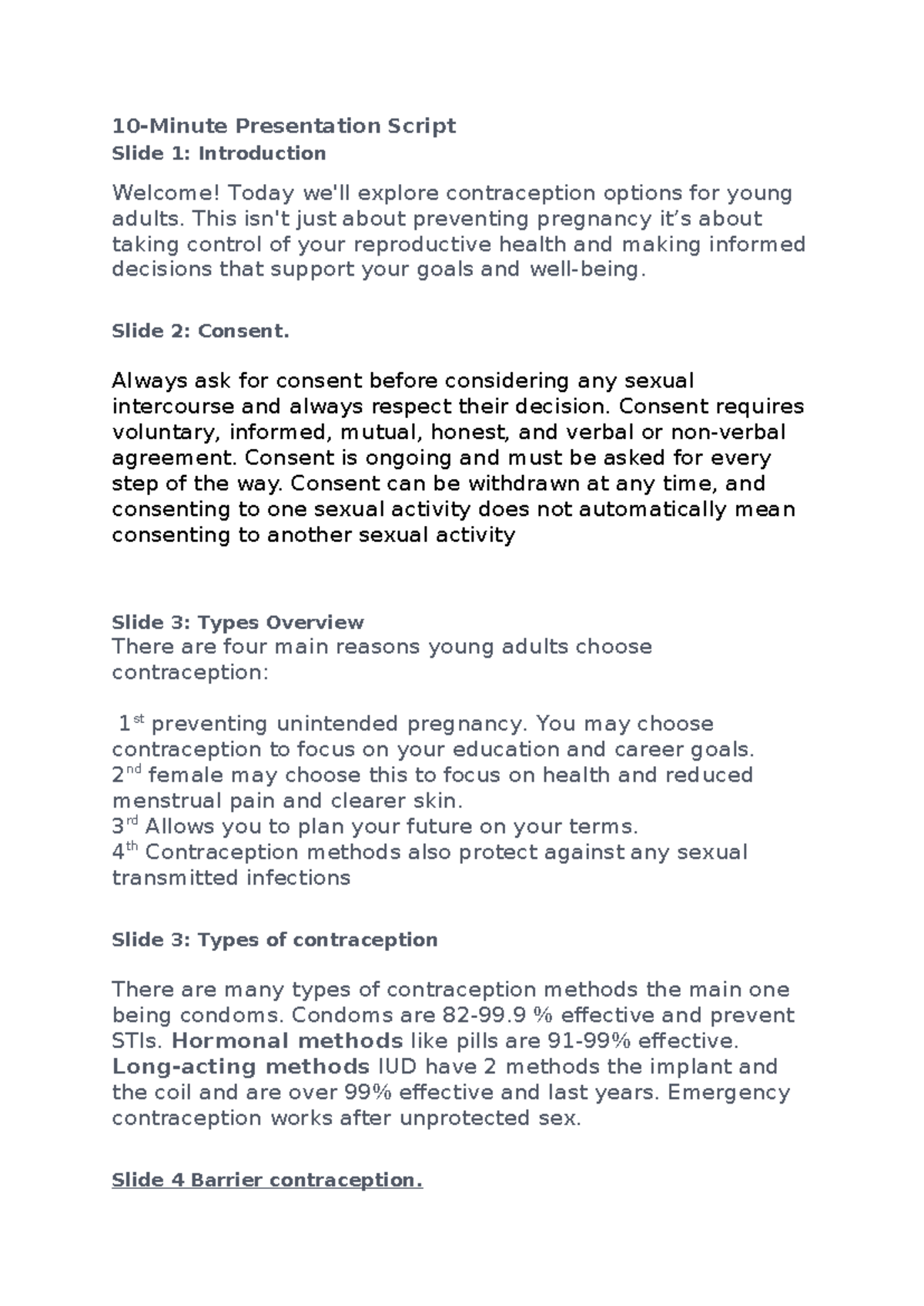 Presentation Script: Contraception Options for Young Adults (Repro 2 ...