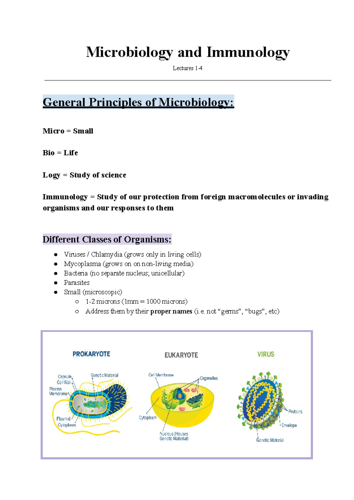 HSS1100 lectures 1-10 - Lecture notes - Microbiology and Immunology ...