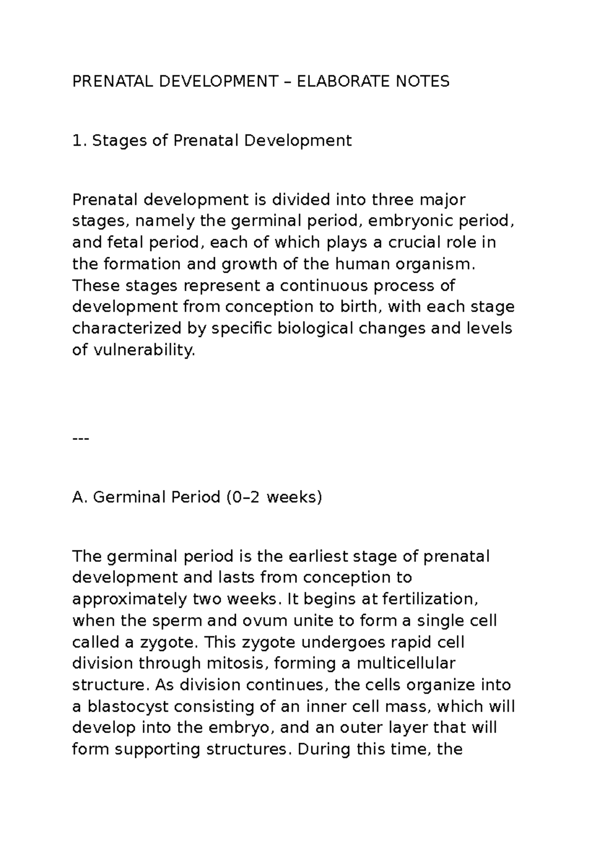 PRENATAL DEVELOPMENT - ELABORATE NOTES (PSY 101) - Studocu