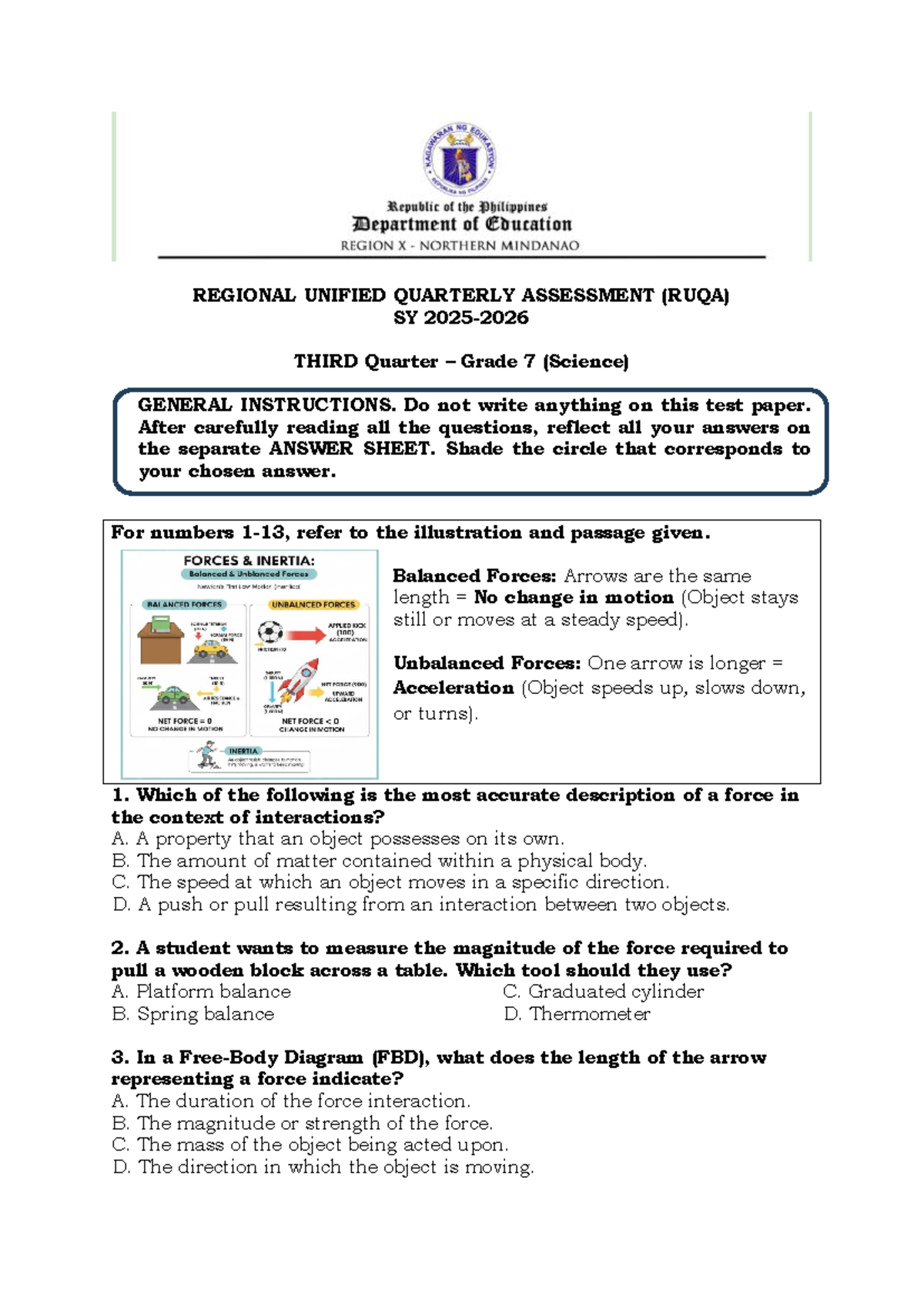 Science 7 RUQA Third Quarter Assessment Questionnaire - Studocu