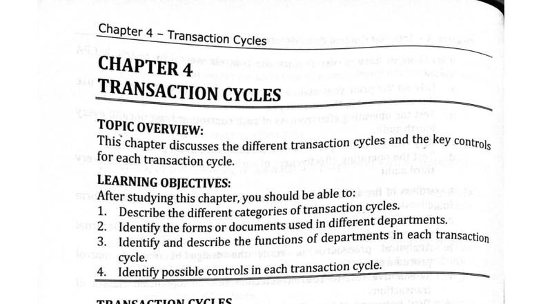 Chapter 4 - Transaction Cycles: Overview and Key Controls - Studocu