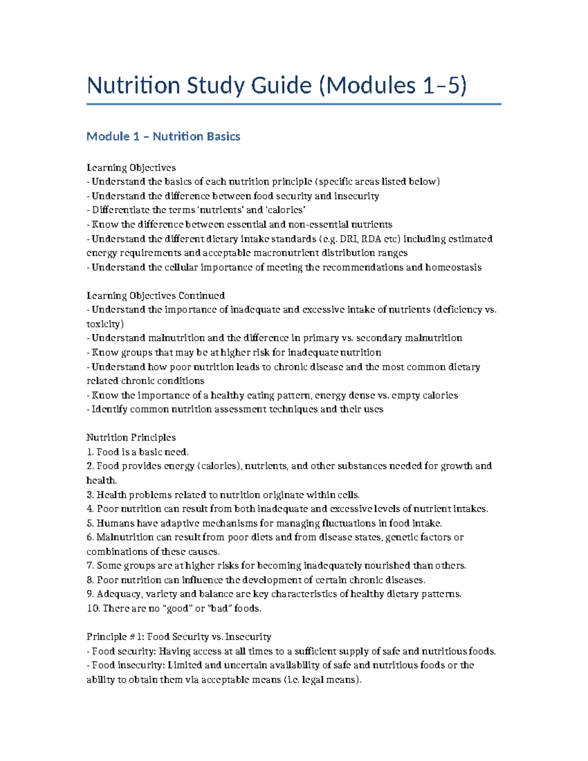 Nutrition Study Guide (Modules 1–5) - Final Exam Prep - Studocu