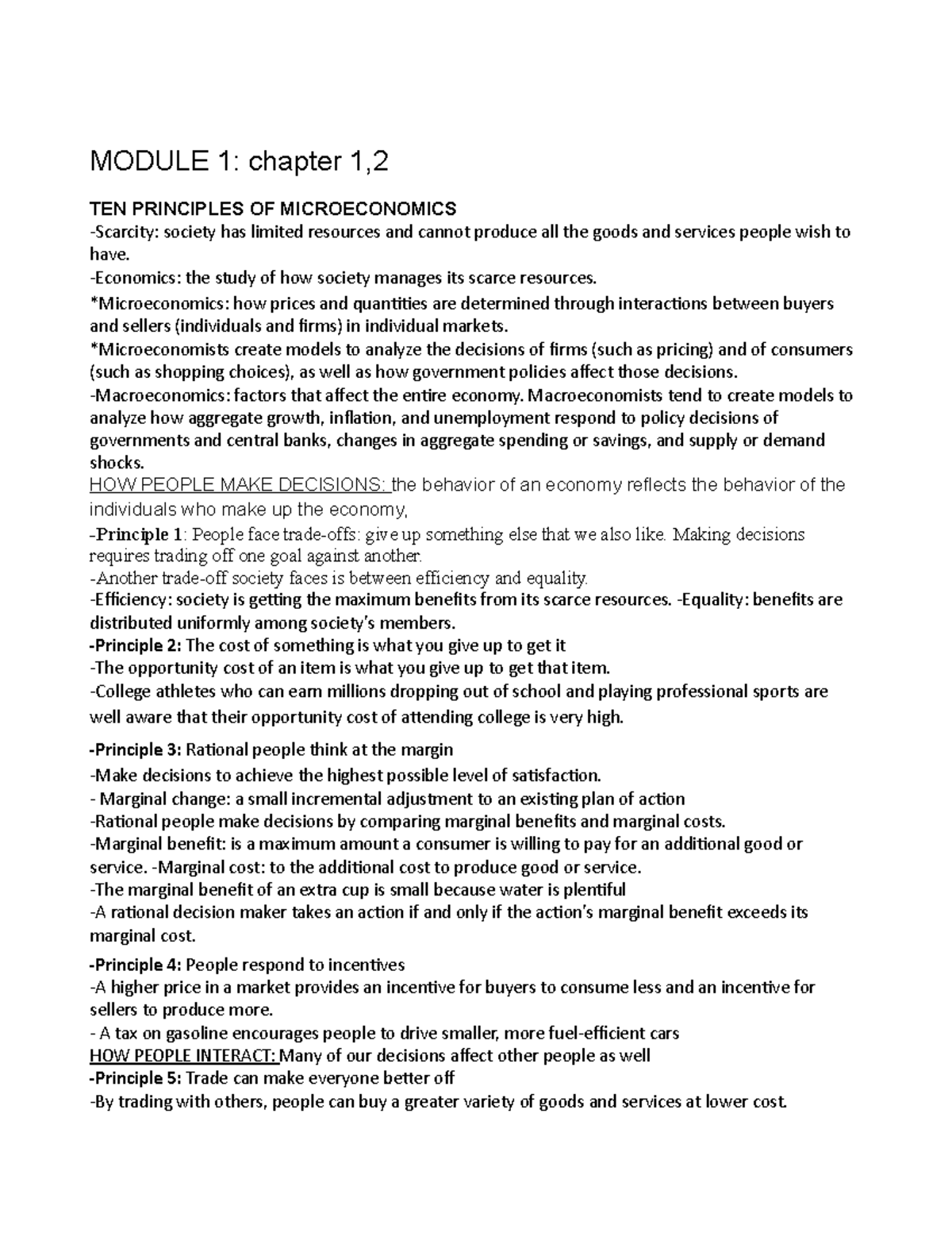 ECON 1102 Midterm 1 - MODULE 1: chapter 1, TEN PRINCIPLES OF ...