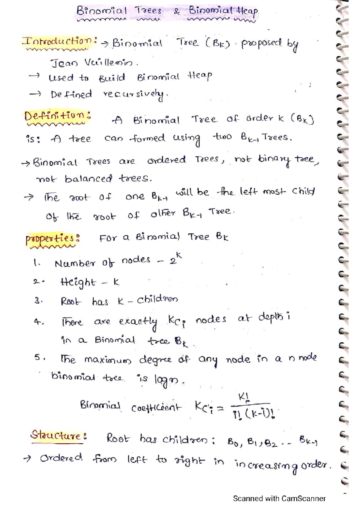 3.6 Binomial Heap: Introduction and Properties of Binomial Trees - Studocu