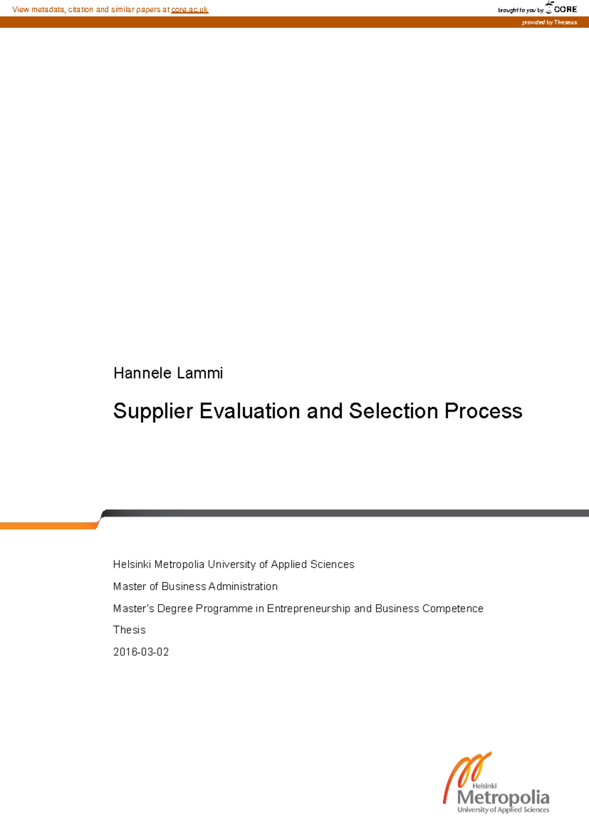 38135019 - NONE - Hannele Lammi Supplier Evaluation and Selection ...