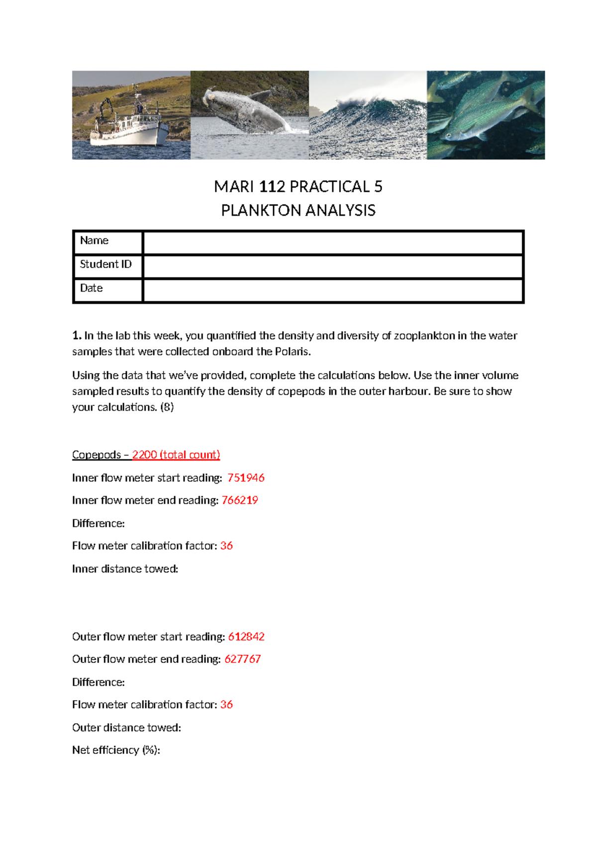 MARI 112 Final Exam Zooplankton Analysis and Density Calculations - Studocu