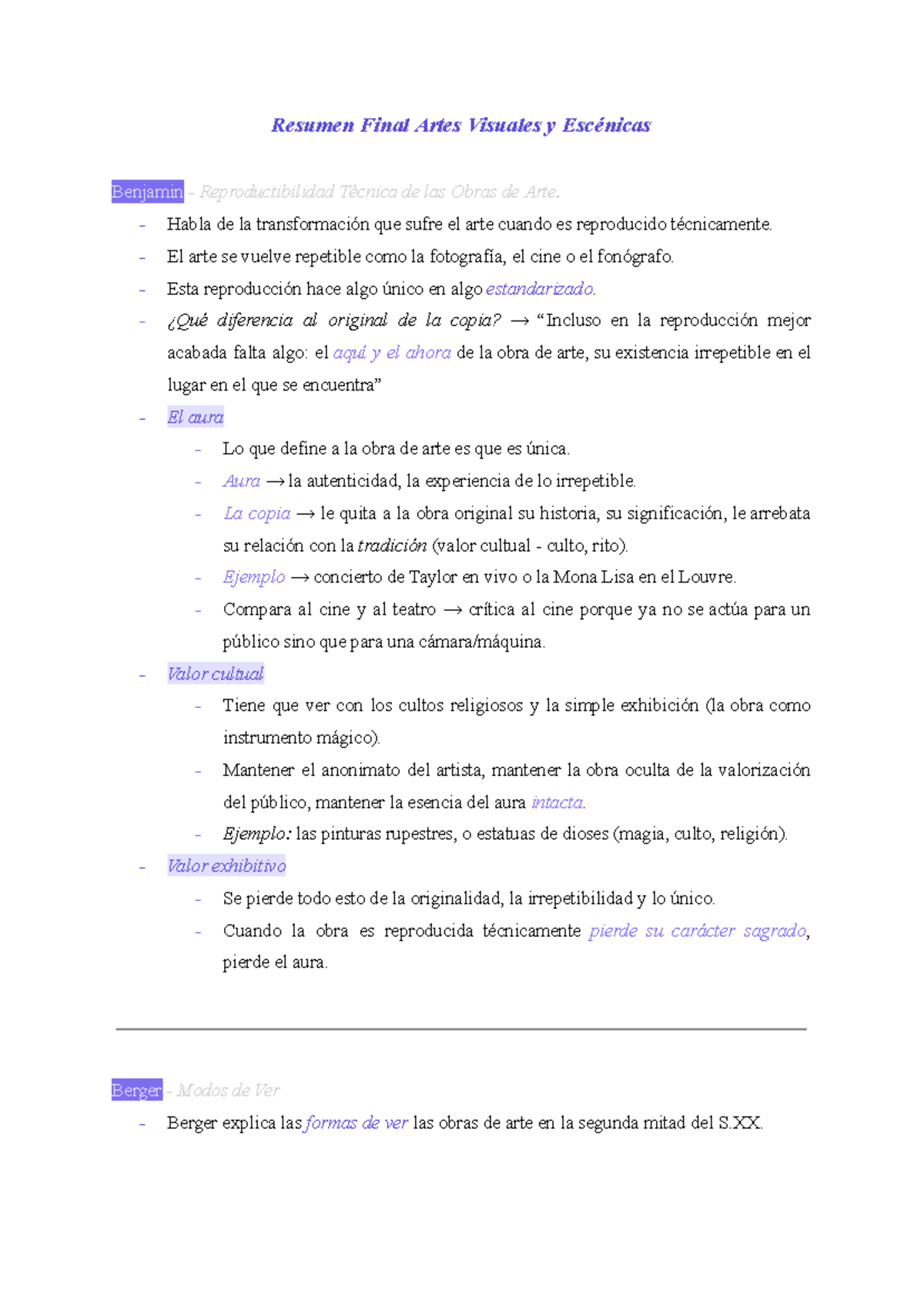 Resumen Final Artes Visuales y Escénicas - Teoría y Crítica del Arte ...