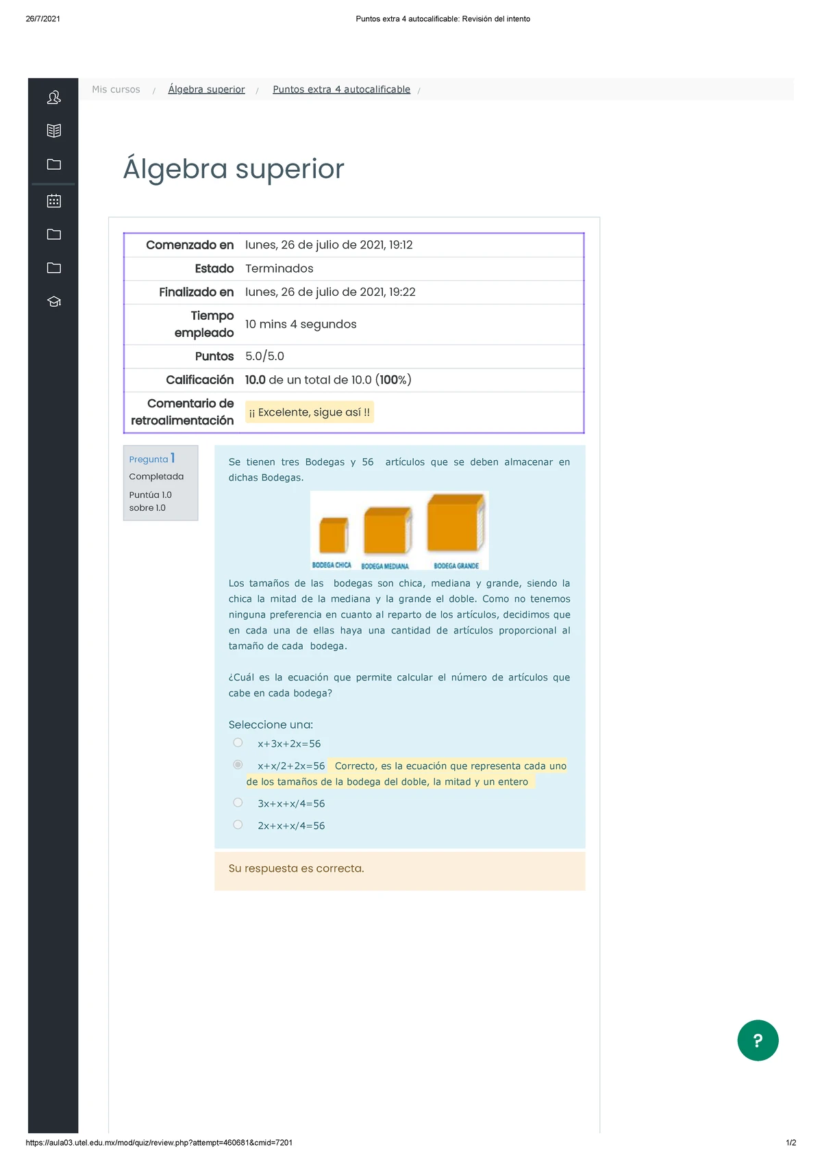 Puntos Extra 3 Autocalificable: Revisión de Álgebra Superior - Studocu