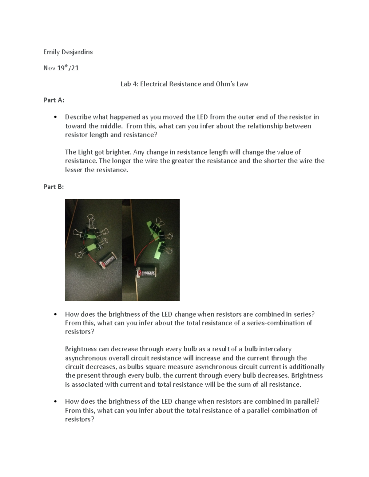 Phy lab 4 - lab 4 physics - Emily Desjardins Nov 19th/ Lab 4 ...