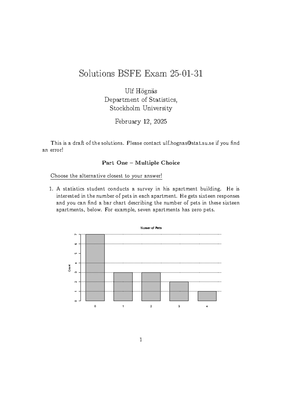 BSFE 250131 Solutions for Exam: Statistics Draft Answers - Studocu