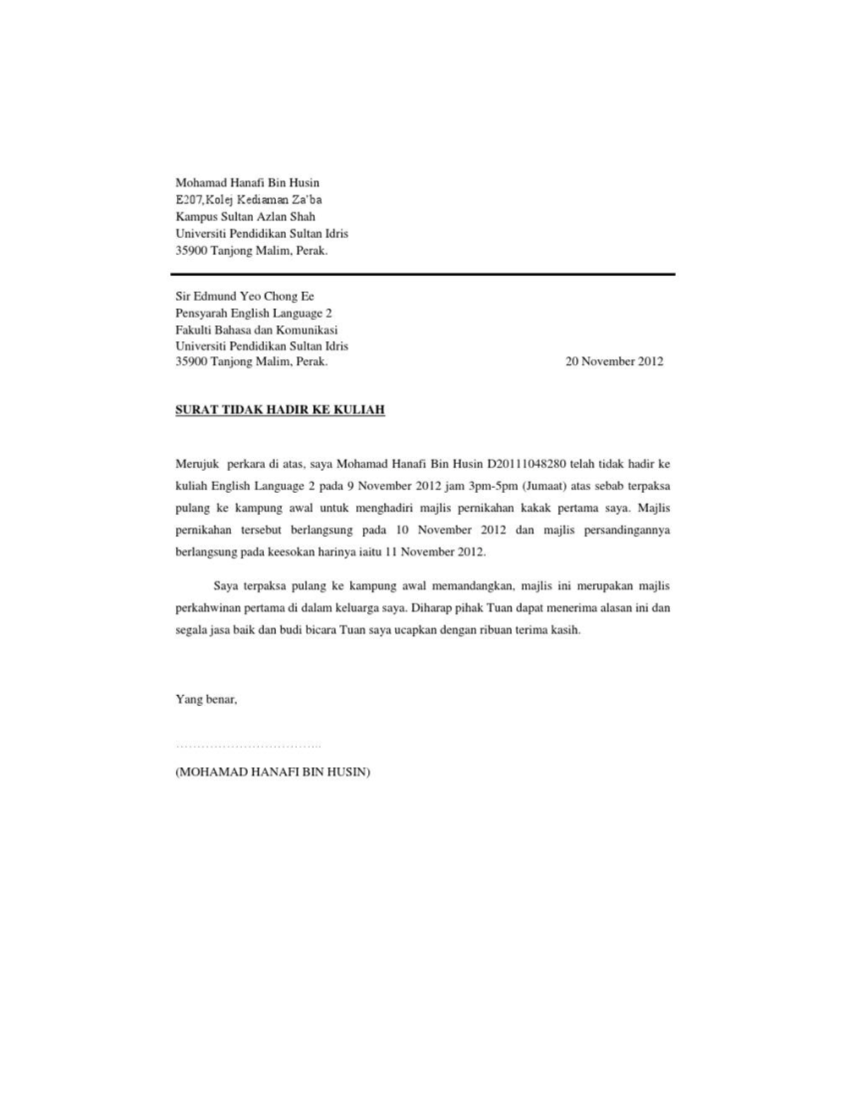 Contoh Surat Tidak Hadir Kuliah: Panduan & Tips Mnyusun - Studocu