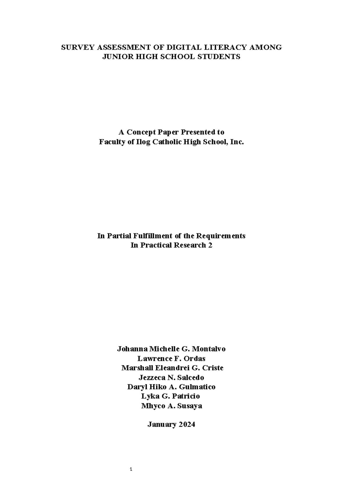 Assessment of Digital Literacy Among Senior High School Students (PR2 ...