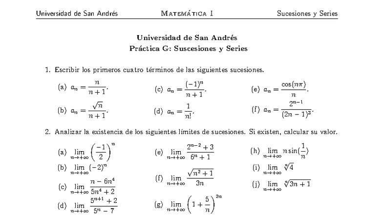 Mate1 - Guía Práctica sobre Sucesiones y Series I - Studocu