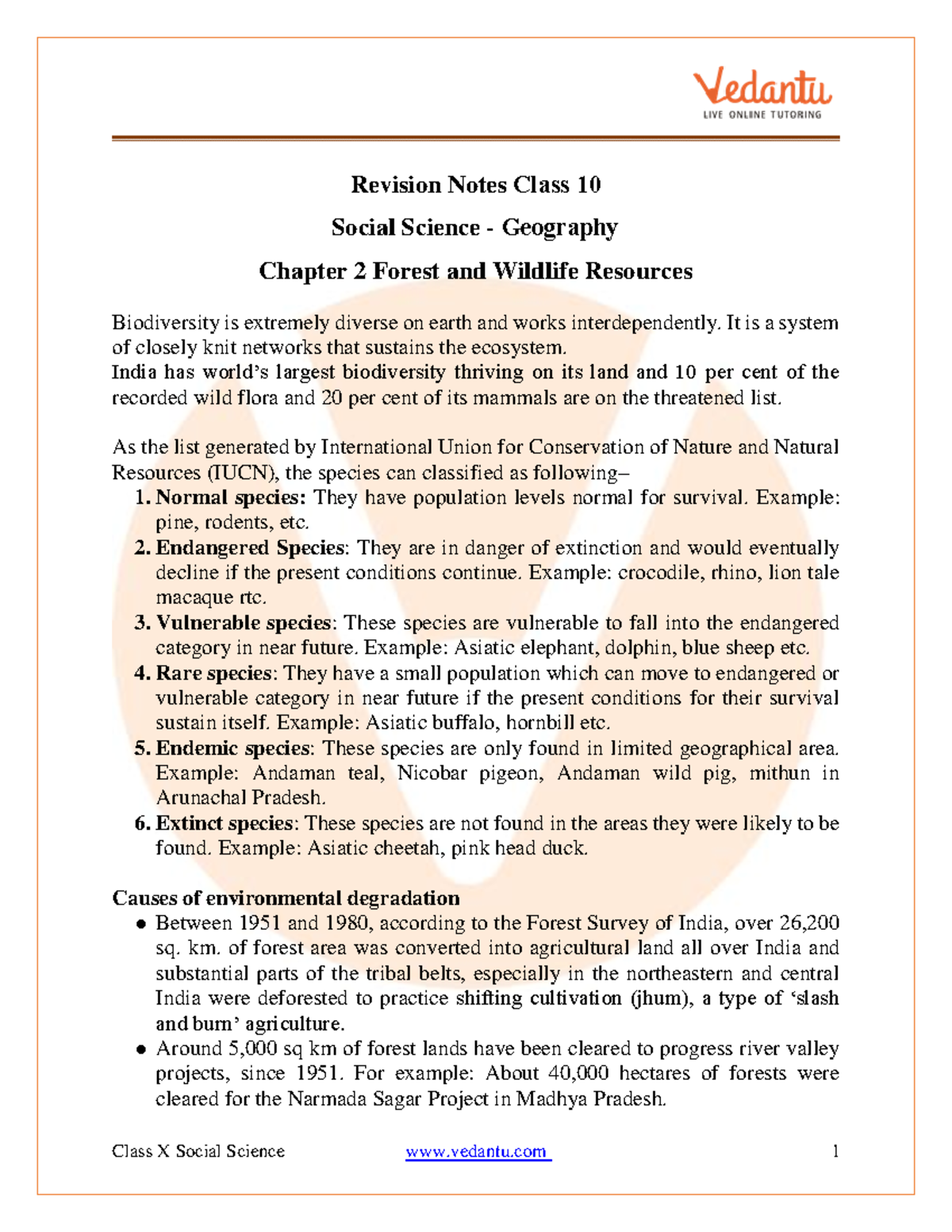 CBSE Class 10 Geography Chapter 2 Notes - Forest and Wildlife Resources ...