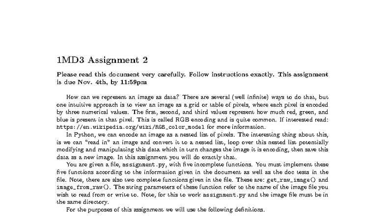 1MD3 Assignment 2: Image Data Representation and Manipulation - Studocu