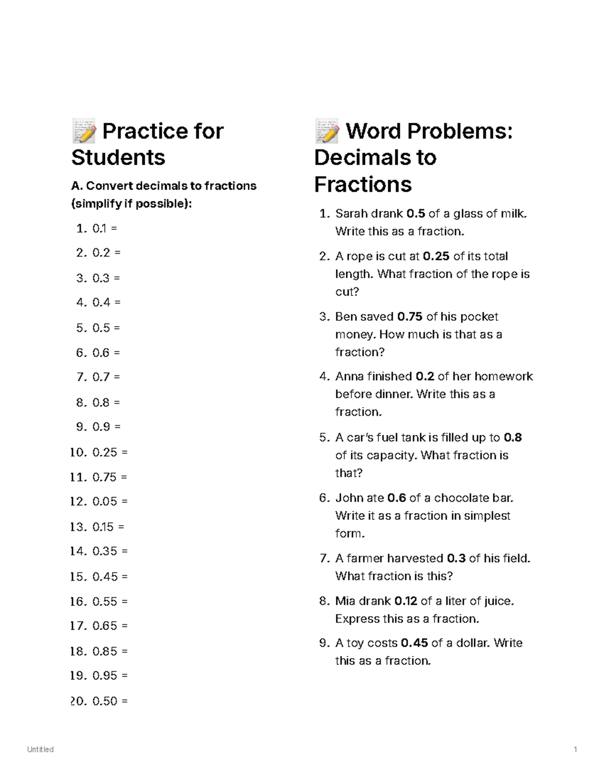 Practice Converting Decimals to Fractions: A Comprehensive Guide - Studocu