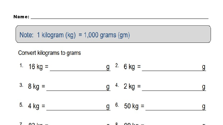 Math Activity: Converting Kilograms to Grams (Activity Math 3) - Studocu