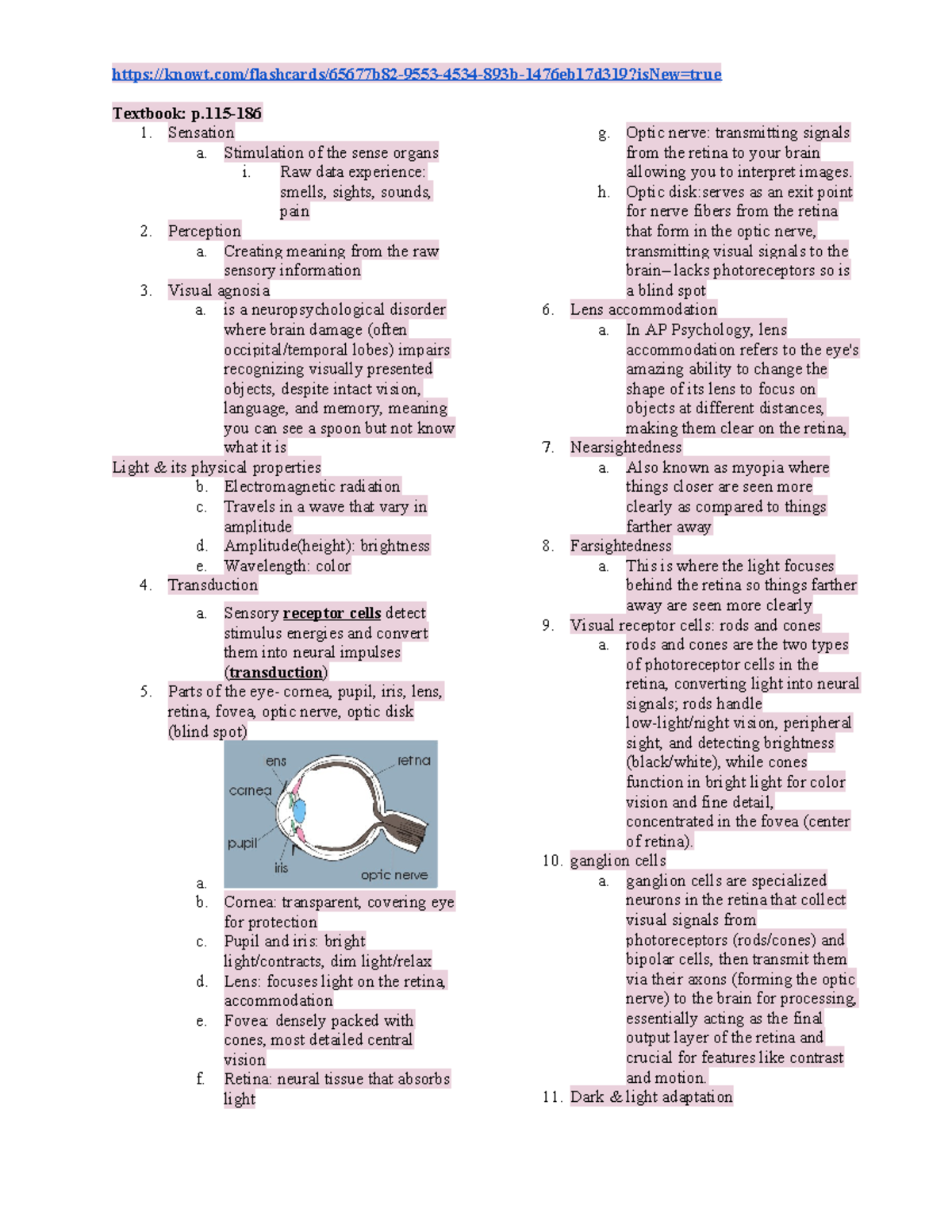 AP Psychology: Sensory Perception - Key Concepts & Mechanisms - Studocu