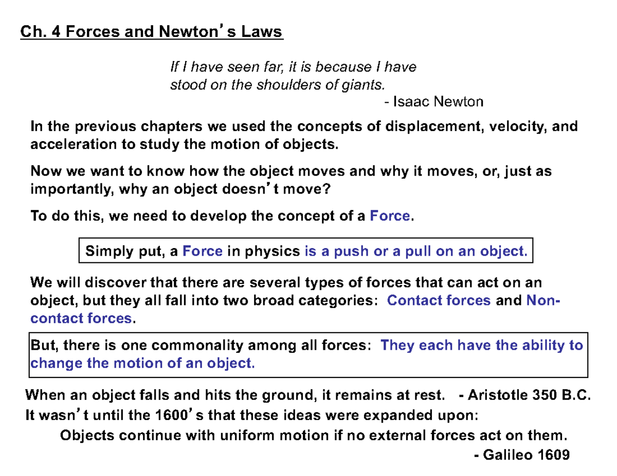 PHYS2001 Ch. 4 Forces and Newton's Laws of Motion - Studocu