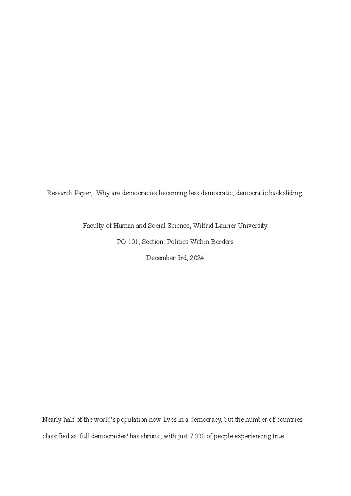 PO 101 Research Paper: Analyzing Democratic Backsliding Trends - Studocu