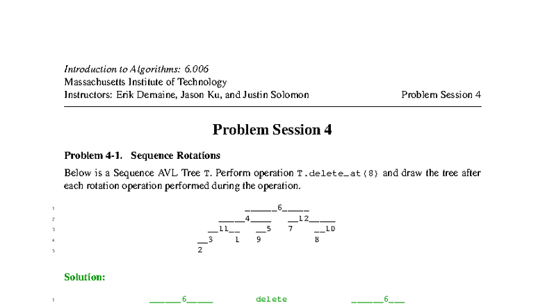 Problem Session 4 Solutions for MIT 6.006: Introduction to Algorithms ...