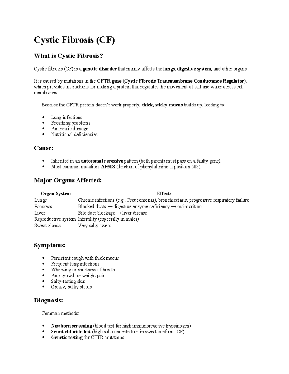 CF Quick Lookup: Understanding Cystic Fibrosis (CF) Symptoms ...
