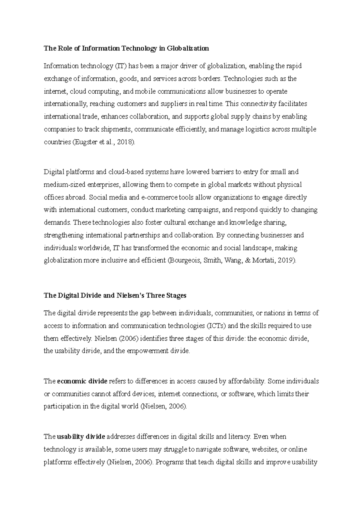 The Impact of IT on Globalization and Digital Divide - BUS 5114 MIS ...