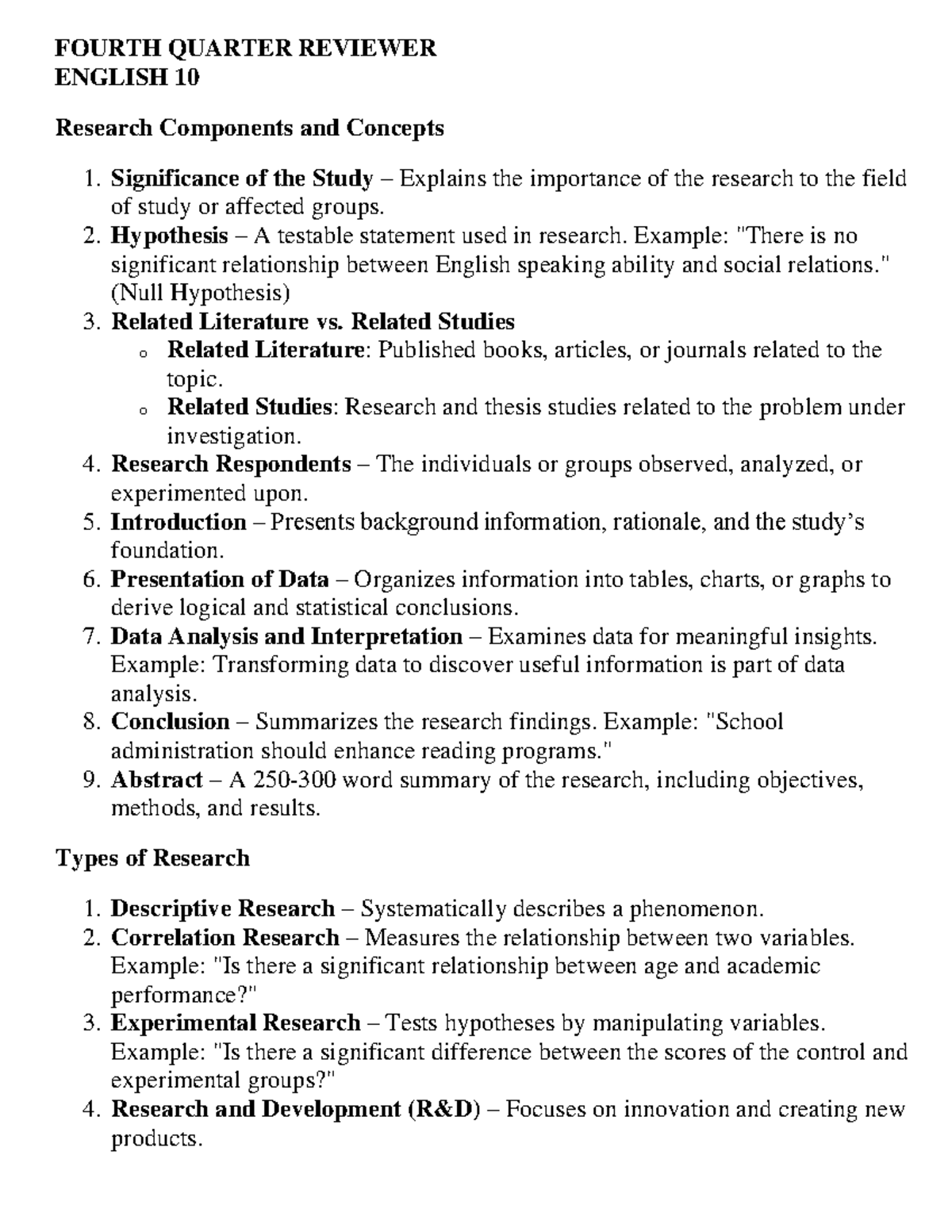 Fourth Quarter Reviewer - FOURTH QUARTER REVIEWER ENGLISH 10 Research ...