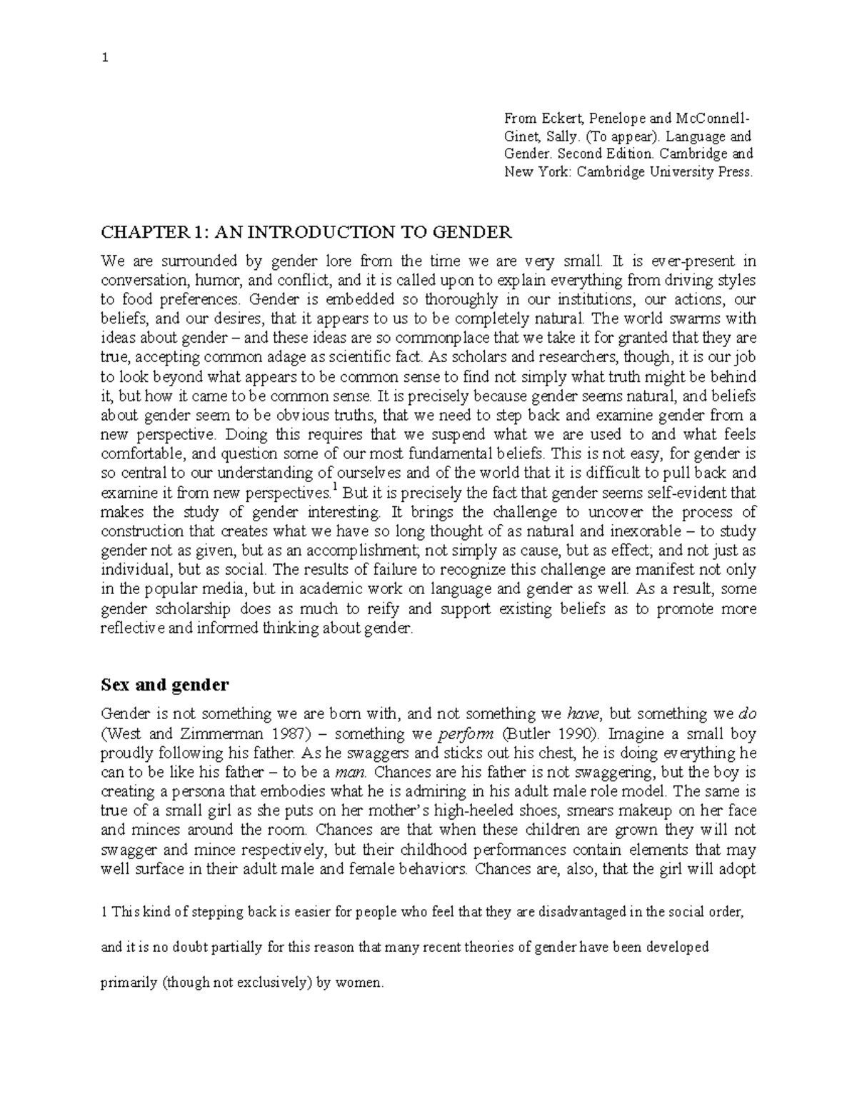 Introduction to Gender: Chapter 1 Overview (ENG 101) - Studocu