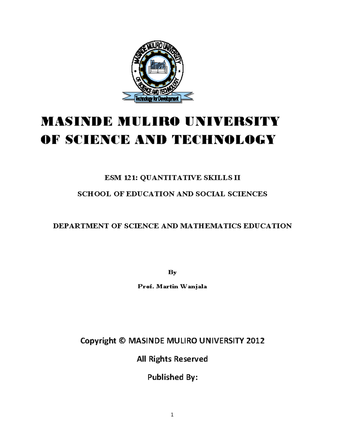 ESM 121: Quantitative Skills II - Module 1 Overview and Key Concepts ...