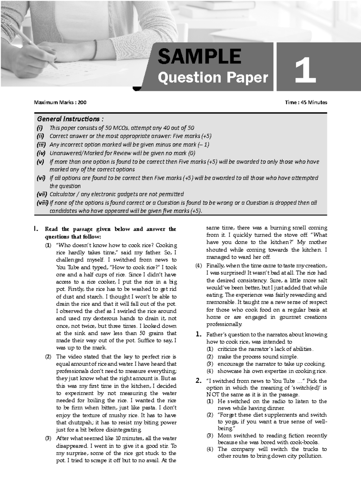 CUET SQP English-SQP-1 - SAMPLE Question Paper 1 ####### Maximum Marks ...
