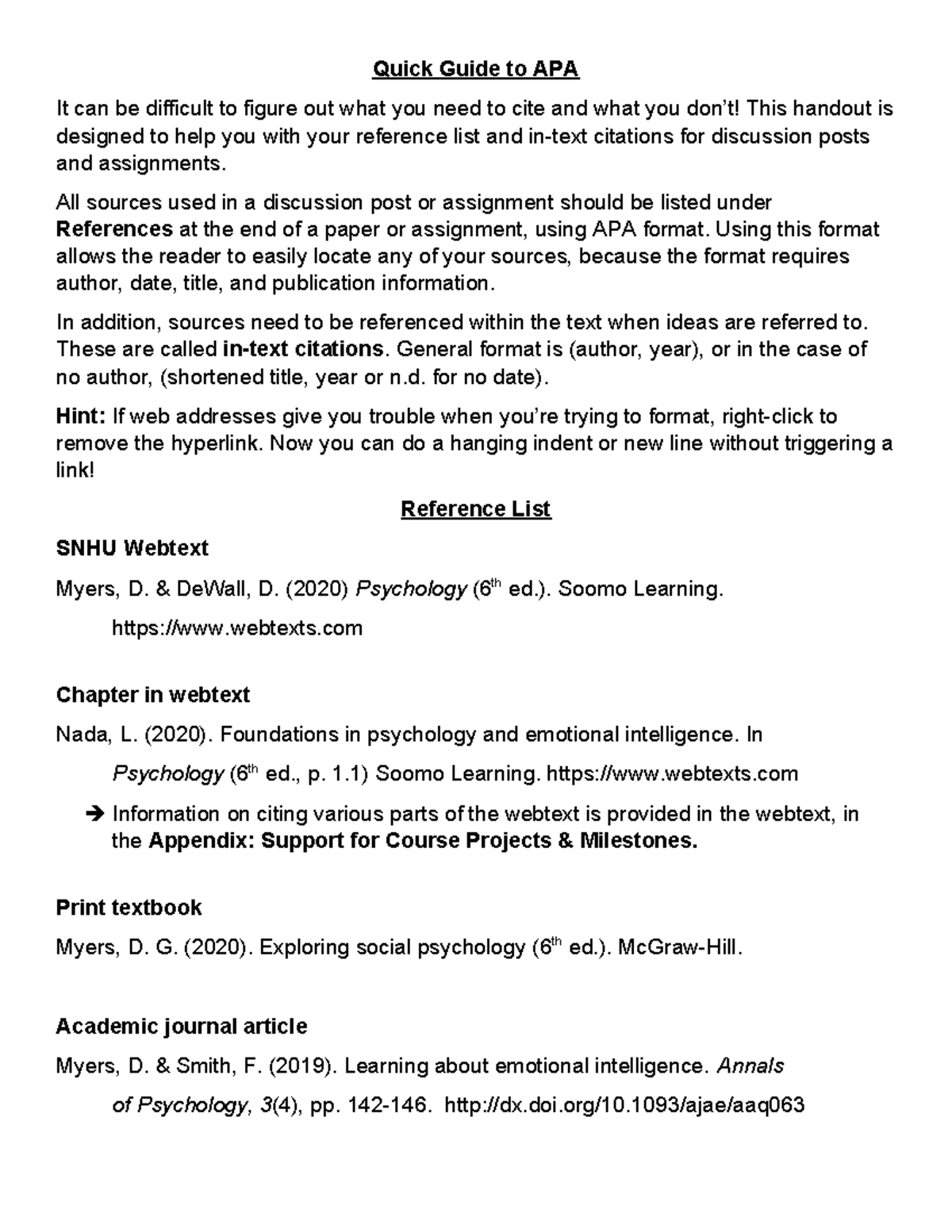 APA Citation Guide for PSY 108 Assignments and Discussion Posts - Studocu