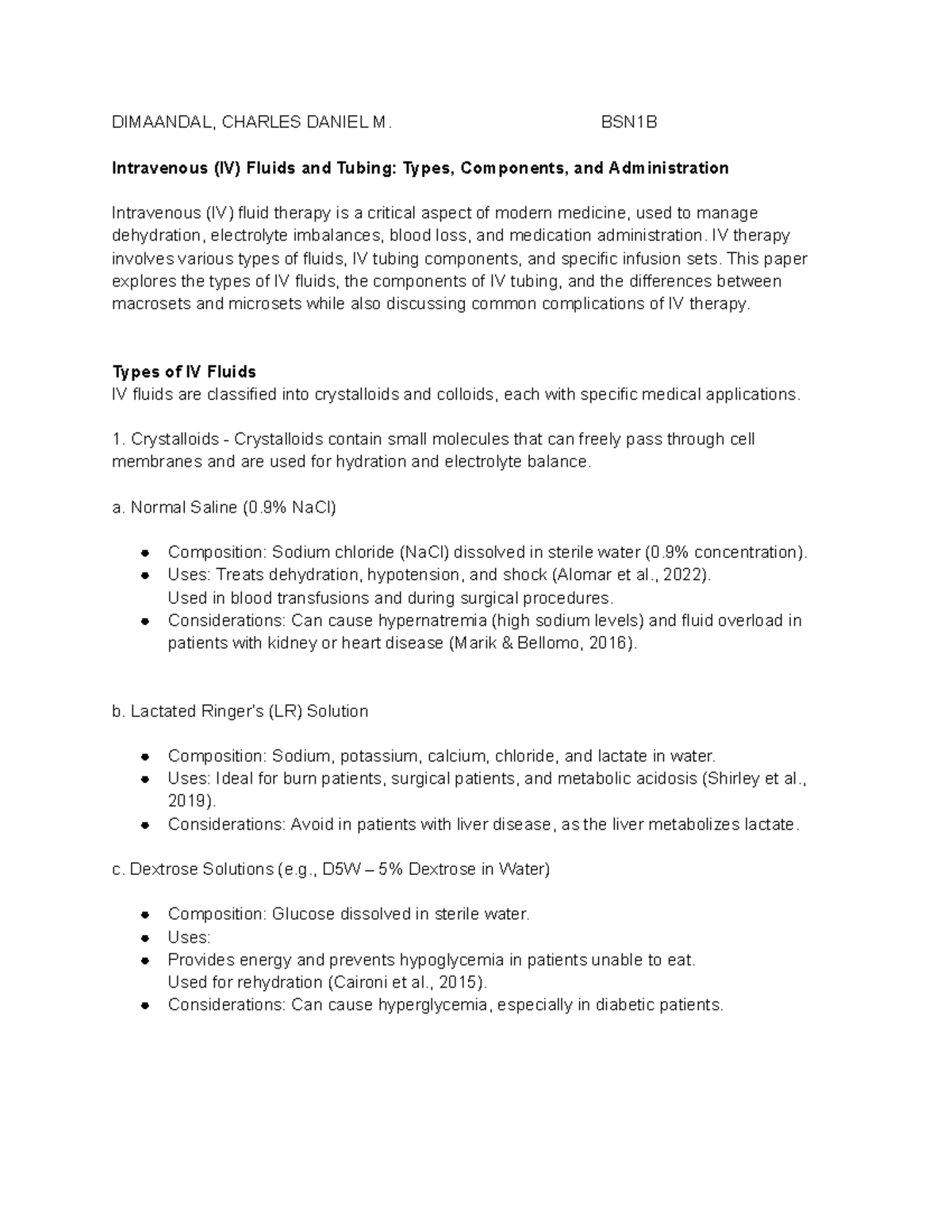 Dimaandal Funda: POST TASK IV on IV Fluids & Tubing Analysis - Studocu