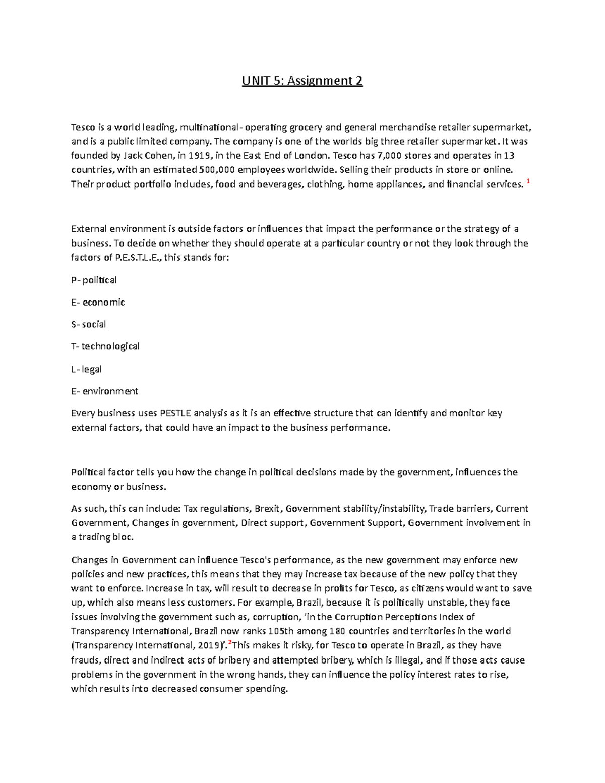 BTEC Business Unit 5 Assignment 2: Analysis of Tesco's External Factors ...