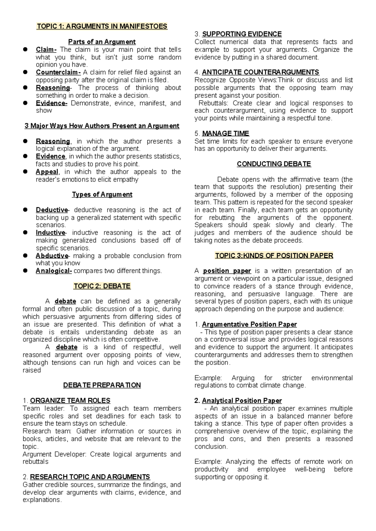 Arguments and Debates: A Comprehensive Guide for Inbound 621 - Studocu