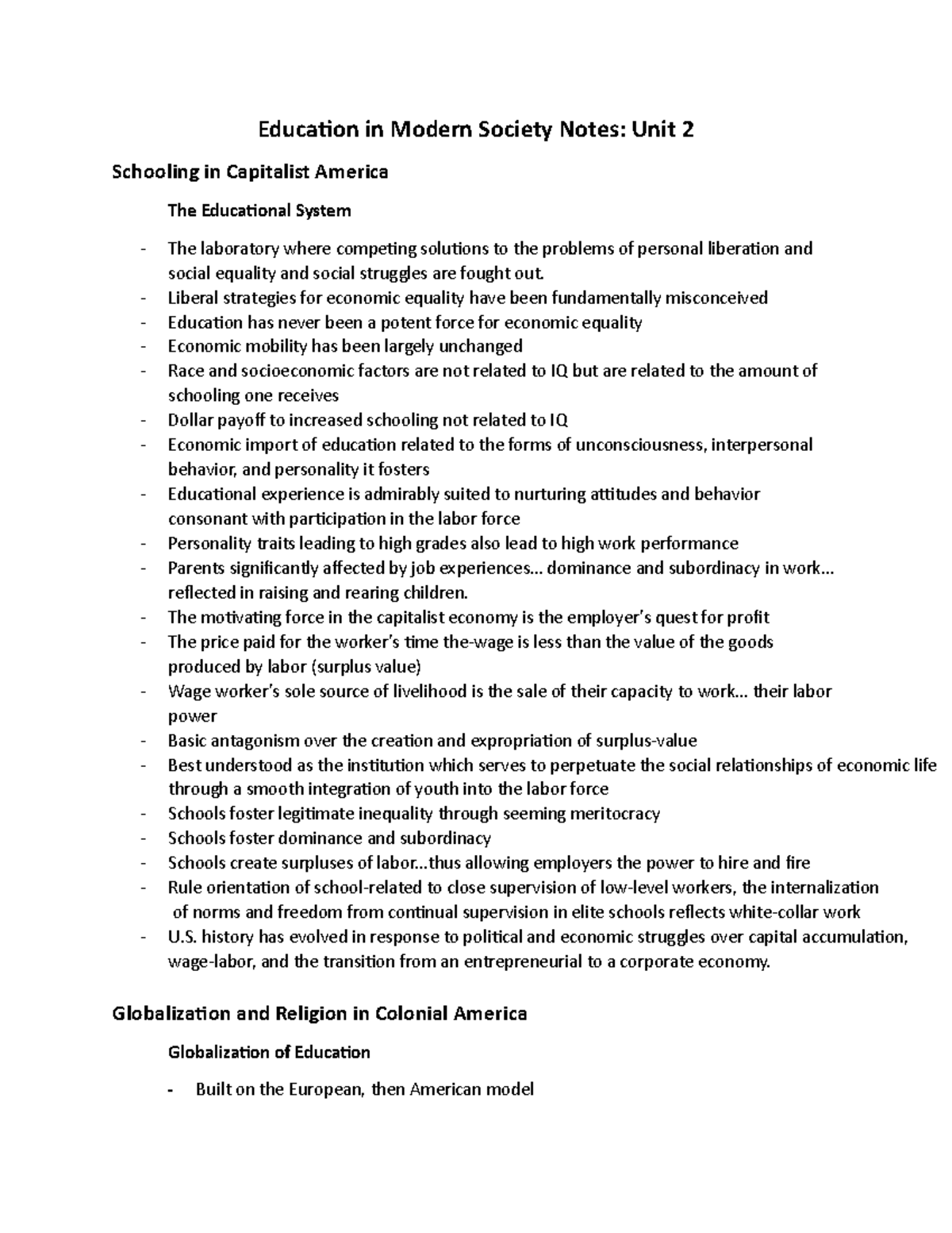 Education in Modern Society Notes - Unit 2 - Education in Modern ...