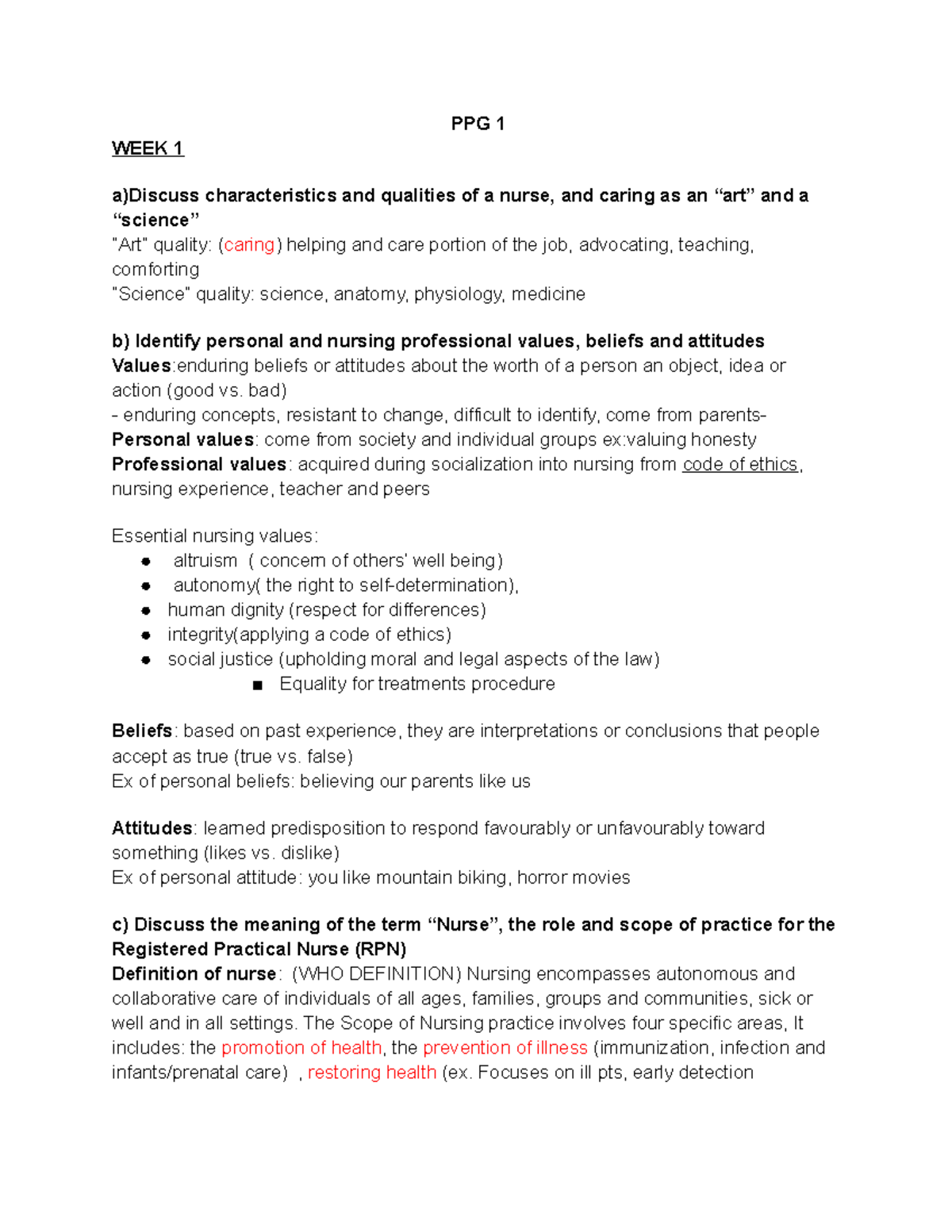 PPG 1 - Summary of Practical Nursing Concepts for Weeks 1-12 - Studocu