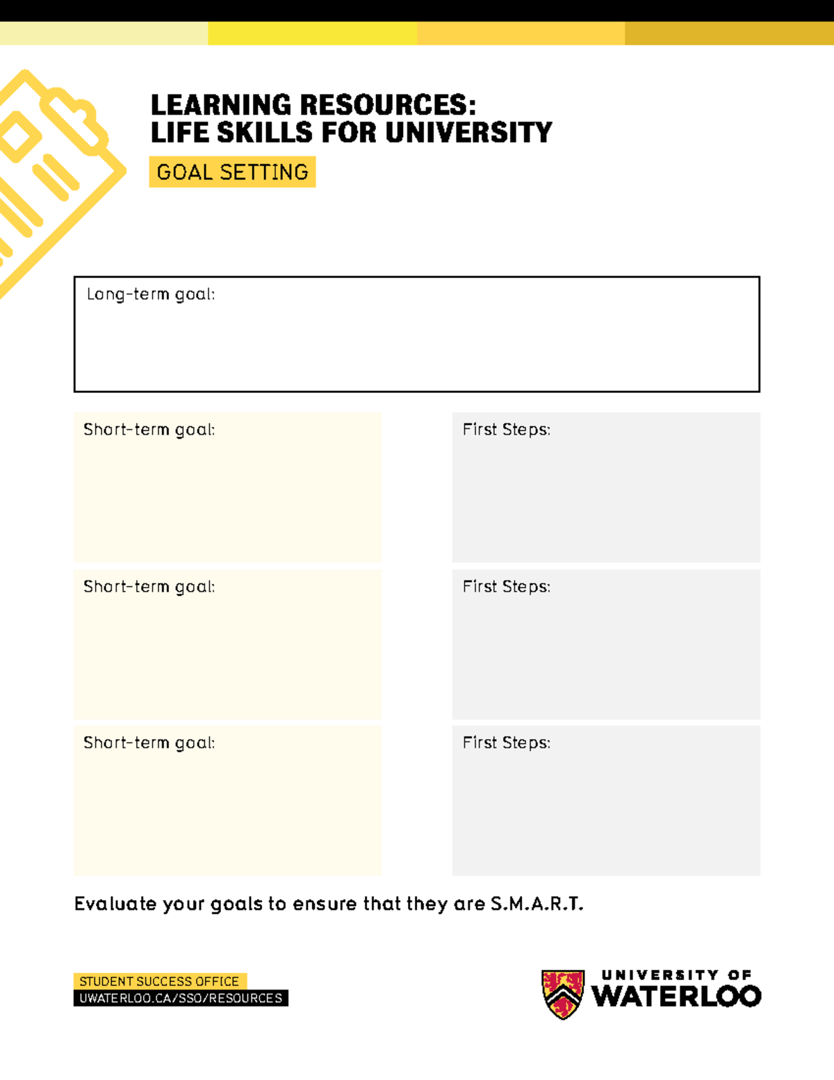 Goal Setting Strategies - UWATERLOO Life Skills Quiz - Studocu