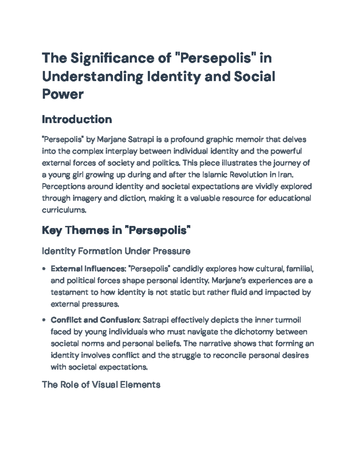 Analysis of Identity and Power in "Persepolis" - Key Themes and ...