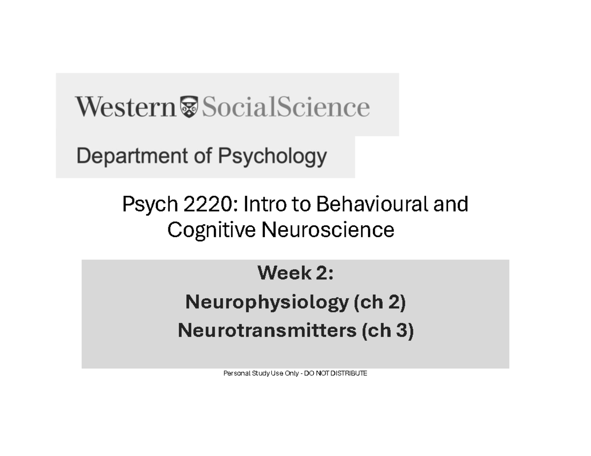 2220A 2025 Week 2: Neurophysiology & Neurotransmitters Overview - Studocu