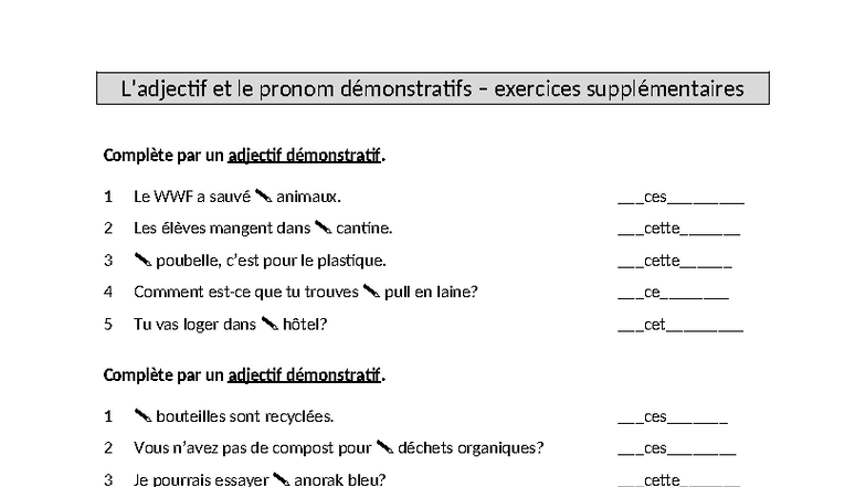 L'adjectif et le pronom démonstratifs - Exercices Supplémentaires CLE ...
