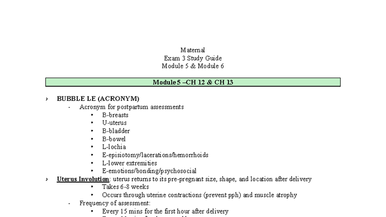 Exam 3 Study Guide: Maternal Health Modules 5 & 6 Overview - Studocu