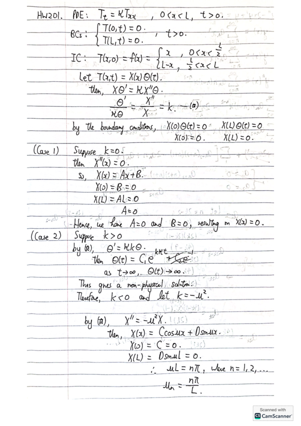 PHYS3051 HW02 Submission - HW201. PDE: Te KTxx ocarl, BCs: T(o,t) IC: T ...
