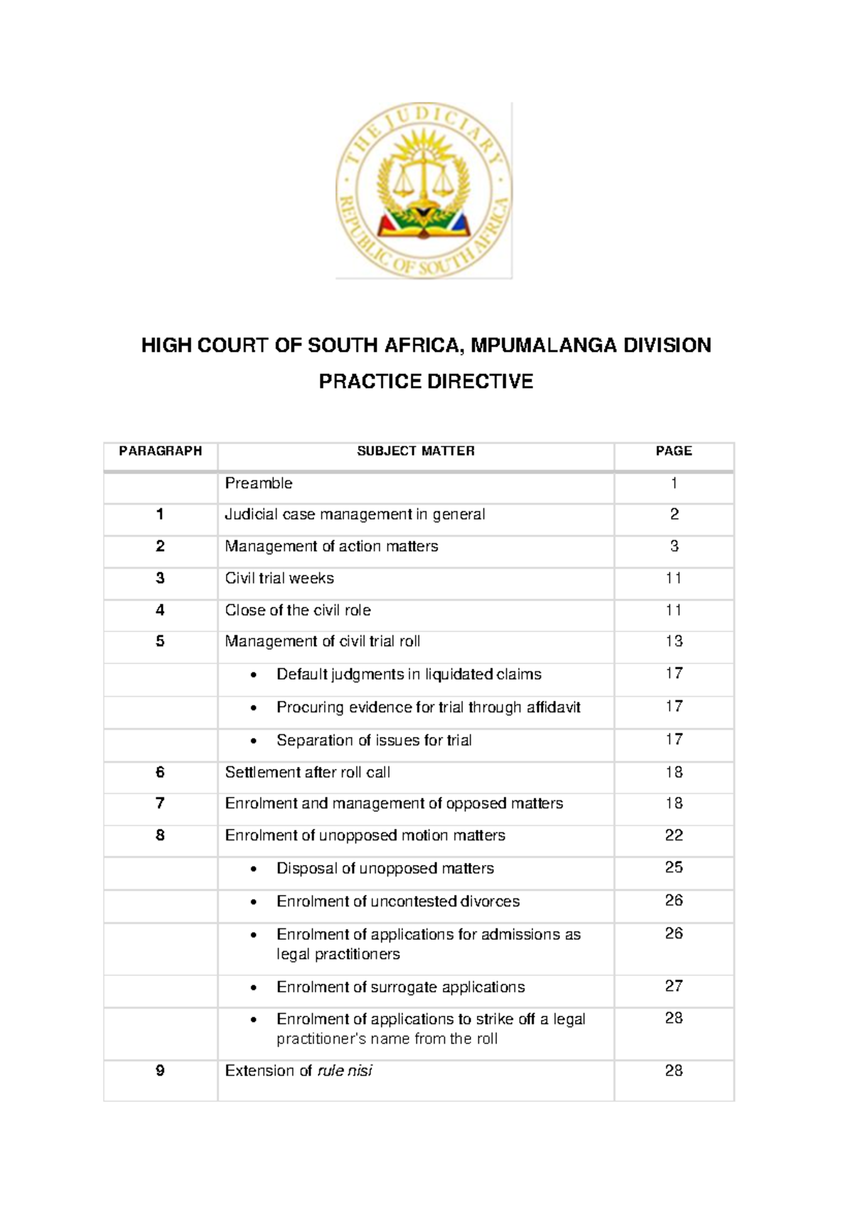 Mpumalanga High Court Amended Practice Directive - Updated Guidelines ...