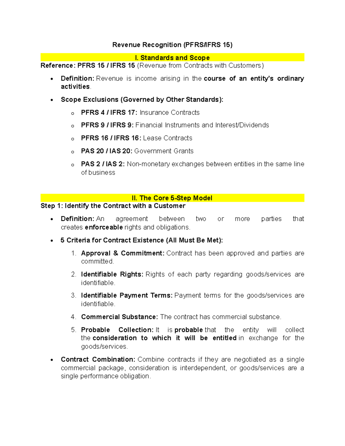 PFRS 15 Revenue Recognition: Comprehensive Study Notes - Studocu